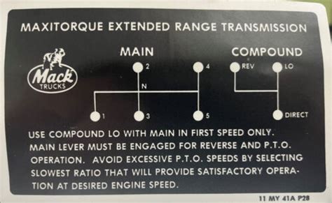 Mack Trxl107 6 Speed Shift Pattern Label 11my41ap28 25009436 Ebay