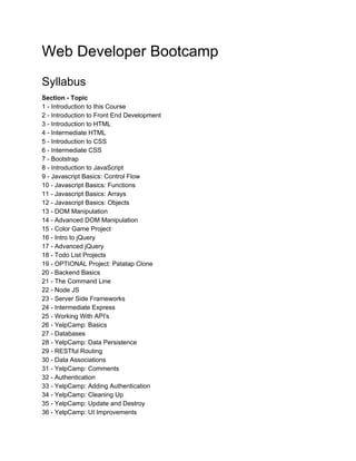 Web Developer Bootcamp Syllabus PDF