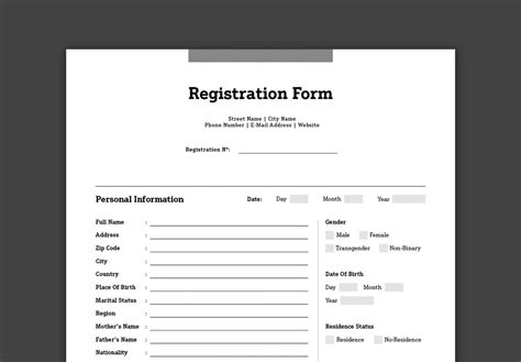 Registration Form Layout Template Document Form Template Etsy