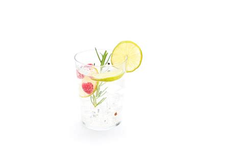 氷と白い背景にいくつかの果物とレモンのスライスとトニック瓶 お祝いのストックフォトや画像を多数ご用意 お祝い かんきつ類