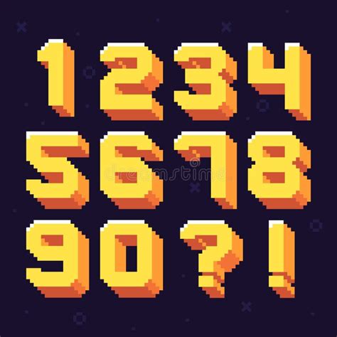 Pixel Numbers Retro 8 Bit Pixels Number Font Vector Illustration Set