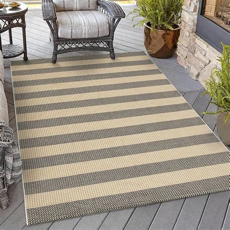 Ojia Washable Outdoor Rug 4x6 Cotton Woven Outdoor Patio Rug Tan Front Porch Rug