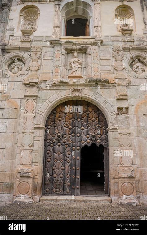 Detail Of The Facade With The Wooden Door Of The Colonial Santa