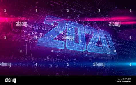 2020 Year Of Innovation Hologram Intro On Dynamic Digital Background Modern And Futuristic