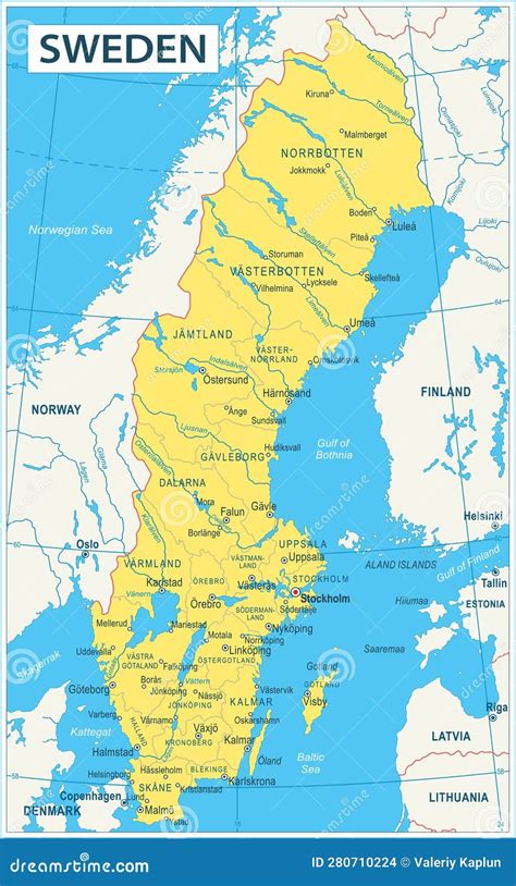 Mapa De Suecia Ilustración Vectorial Altamente Detallada Ilustración