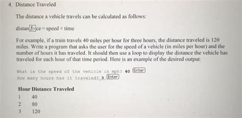 Solved 4 Distance Traveled Distance Vehicle Travels Calculated