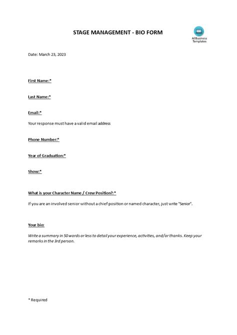 Theater Bio Form Templates At