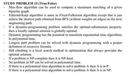 Solved Study Problem 15 Truefalse Max Flow Algorithm Can