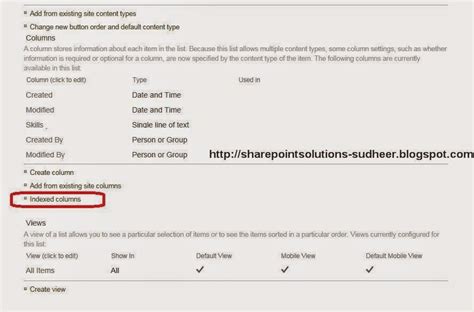 indexed columns manage lists and libraries with many items sudheer