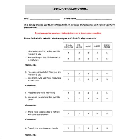 Sample Event Feedback Forms 8 Free Documents In PDF Word