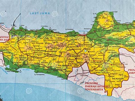Central Java Island Map And Major Cities Around It On Physical Map