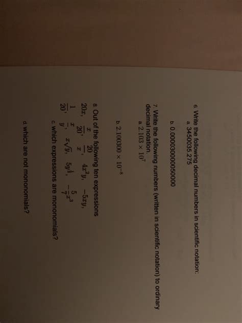 Solved Write The Following Decimal Numbers In Scientific Chegg Com