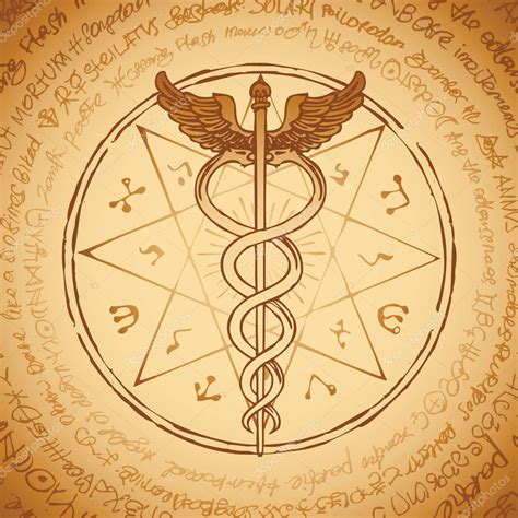 Banner vectorial con bastón dibujado a mano de Hermes con una estrella