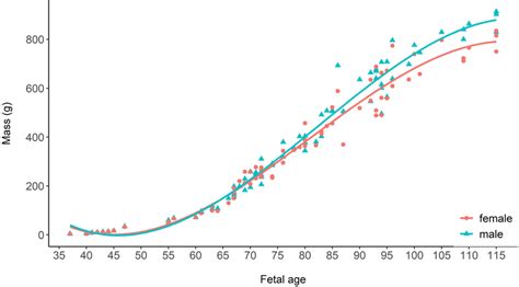 Fetal Mass For Males And Females And The Smoothed Regression Line Download Scientific Diagram