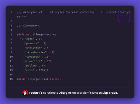 Realazys Solution For Allergies In Emacs Lisp On Exercism