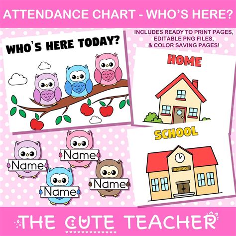 Attendance Chart Whos Here Today Editable Owl Preschool