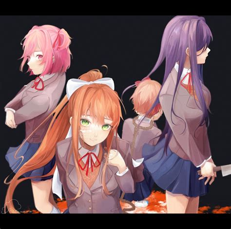 Monika Natsuki Yuri And Sayori Doki Doki Literature Club Drawn By Mitsuwowwow Danbooru