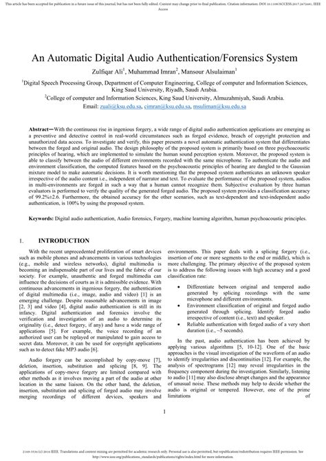 PDF An Automatic Digital Audio Authentication Forensics System