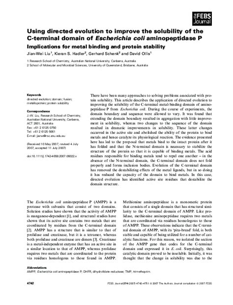 Pdf Using Directed Evolution To Improve The Solubility Of The C Terminal Domain Of Escherichia