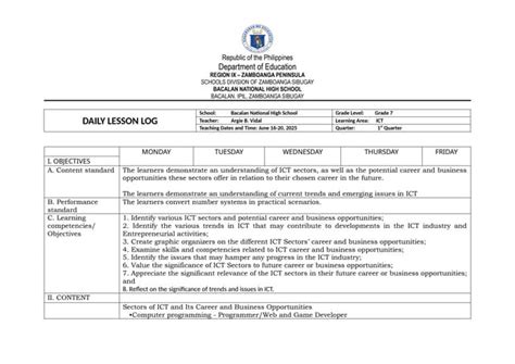00 Matatag Lesson Exemplar Tle Ict7 W1 V2 Pdf