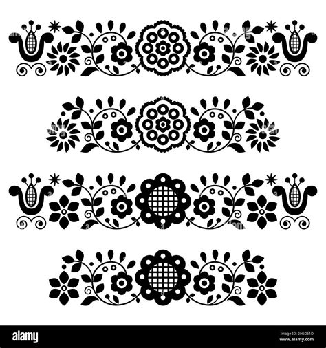 Polish Traditional Floral Folk Art Vector Long Vertical Design Elements