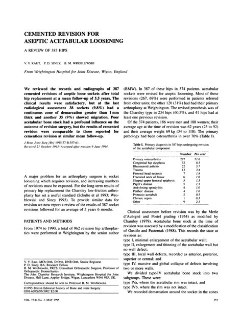 Pdf Cemented Revision For Aseptic Acetabular Loosening A Review Of 387 Hips