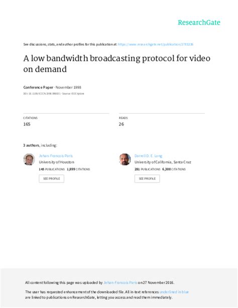 Pdf A Low Bandwidth Broadcasting Protocol For Video On Demand