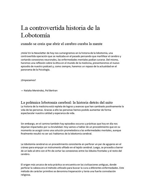 La Controvertida Historia De La Lobotomía Pdf Neurociencia Medicina