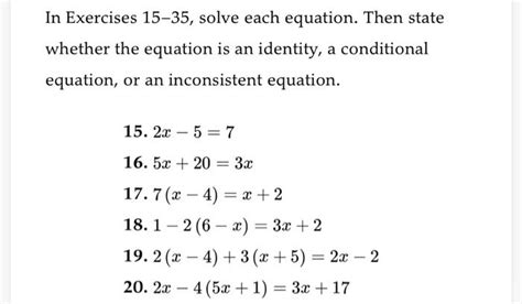 Solved In Exercises 15 35 Solve Each Equation Then State Chegg Com