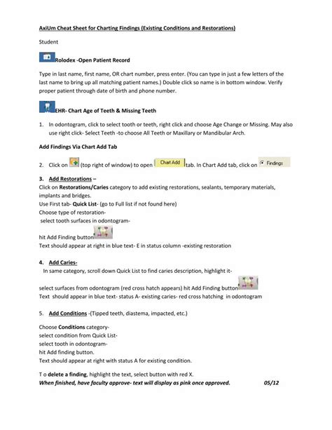 pdf axium cheat sheet for charting findings existing · pdf