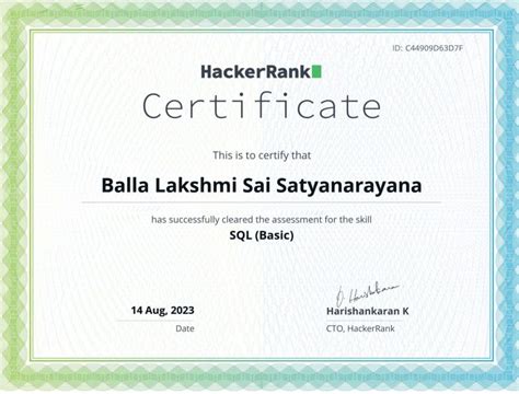Lakshmi Sai Satyanarayana Balla On Linkedin Hackerrank Sql