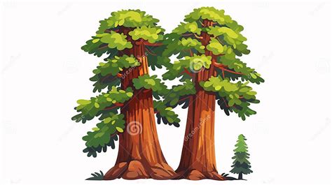 Detailed Sequoia Tree Flat Vector Illustration On White Background
