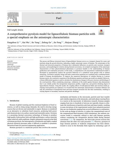 Pdf A Comprehensive Pyrolysis Model For Lignocellulosic Biomass