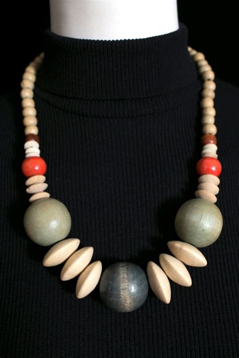 Chic Vintage 70s 80s Pastel Wood Beaded Statement Necklace Etsy