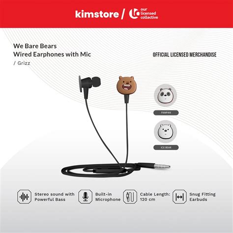 Olc We Bare Bears Wired Earphones With Mic 1st Collection Shopee