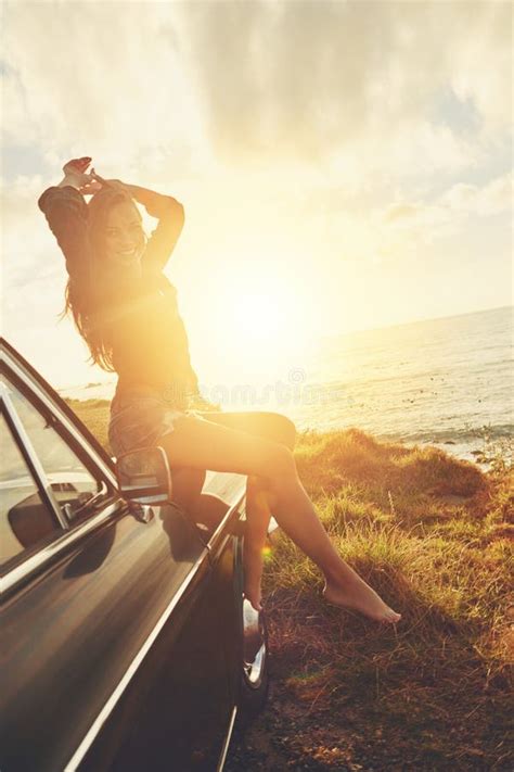 Theres Nothing Quite Like A Roadtrip At Sunset Full Length Portrait Of