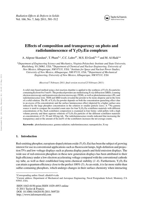 Pdf Effect Of Microstructural Variation On The Photo And Radioluminescence Of Y₂o₃eu Complexes
