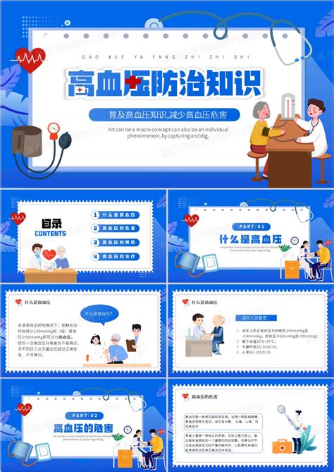 蓝色插画风高血压防治知识ppt模板下载熊猫办公