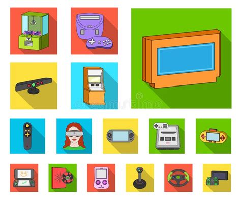 Game Console And Virtual Reality Flat Icons In Set Collection For