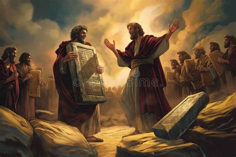 Illustration Of Two Stone Tablets With Ten Commandments Written In