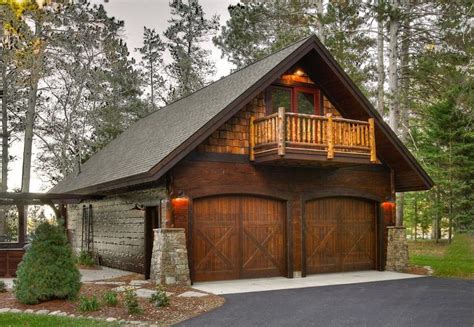 Rustic Log Cabin Garage With Carriage House Doors