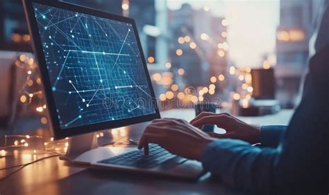 Digital Workspace With Computer Screen Displaying Data Visualization
