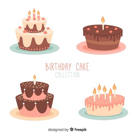 손으로 그린 생일 케이크 세트 무료 벡터