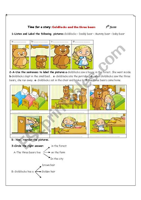 Goldilocks And The Three Bears ESL Worksheet By Dreamm