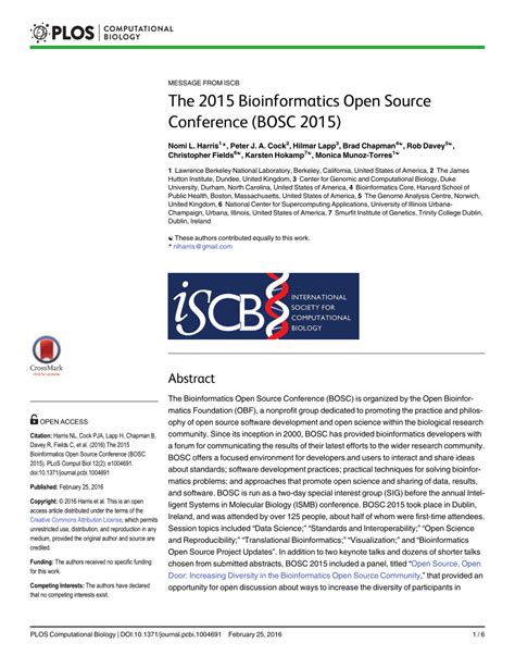 Pdf The 2015 Bioinformatics Open Source Conference Bosc 2015