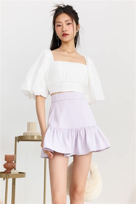 Patrice Pleated Puffy Sleeve Top Womens Fashion Tops Blouses On