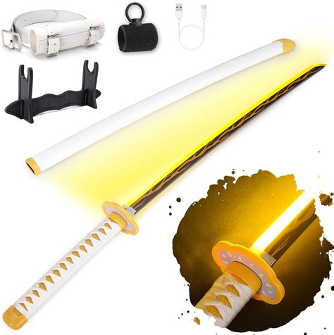 Rengeng Light Up Zenitsu Sword 40 Inches Rechargeable Plastic Anime Replica With Belt And Stand