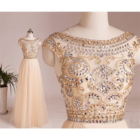 Champagne Prom Dress Robe De Soiree Cap Sleeve Prom Dress Elegant