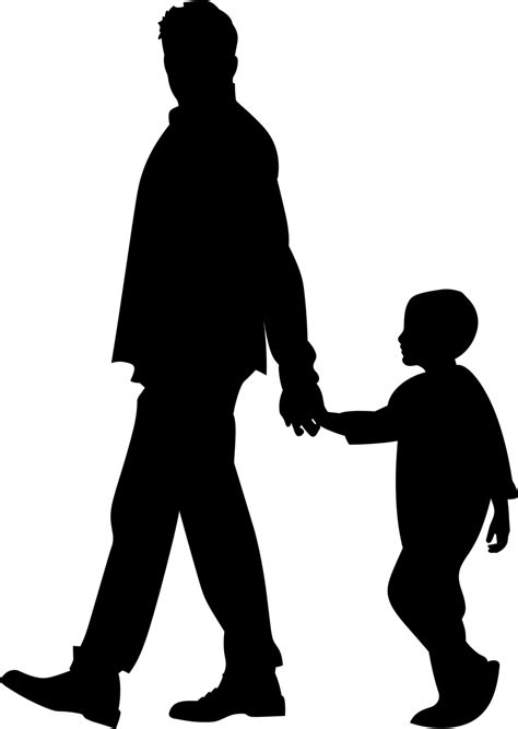 父子手牵手黑色剪影矢量设计素材