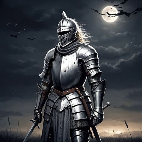 A Knight In Tattered Amour Standing In The Night Whi